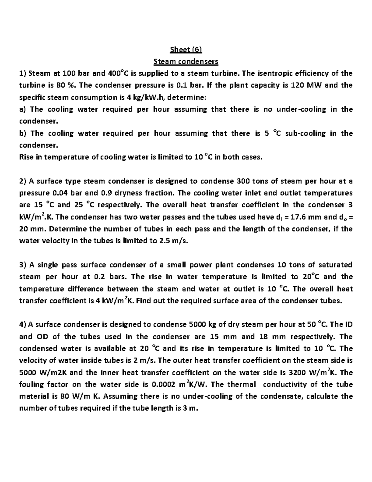 Sheet (6) steam condenser - Sheet (6) Steam condensers Steam at 100 bar ...