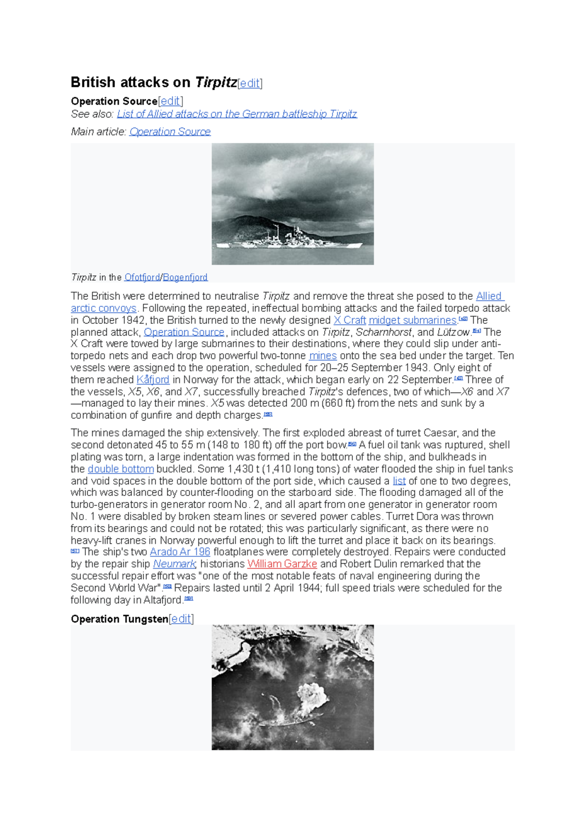 British attacks on Tirpitz - British attacks on Tirpitz[edit] Operation ...