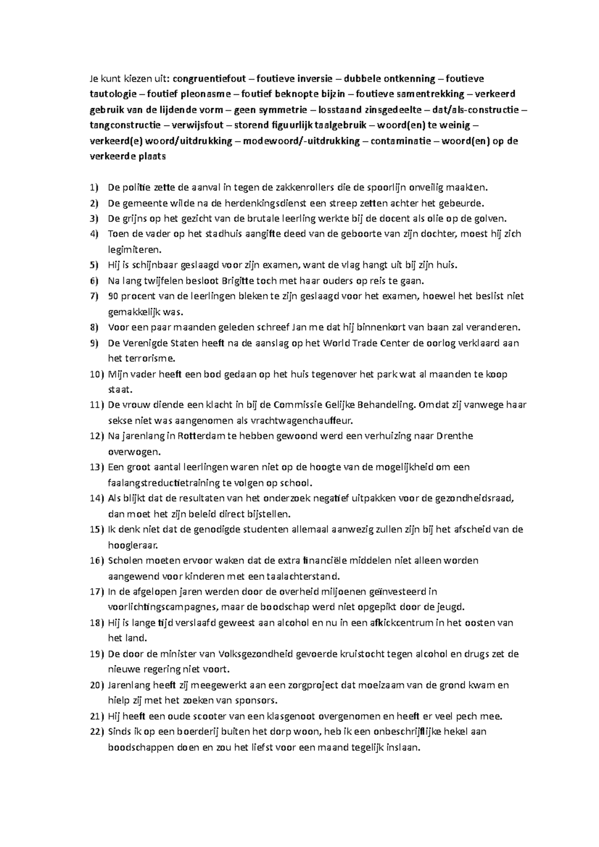 Njl taal en stijlfouten - Je kunt kiezen uit: congruentiefout ...