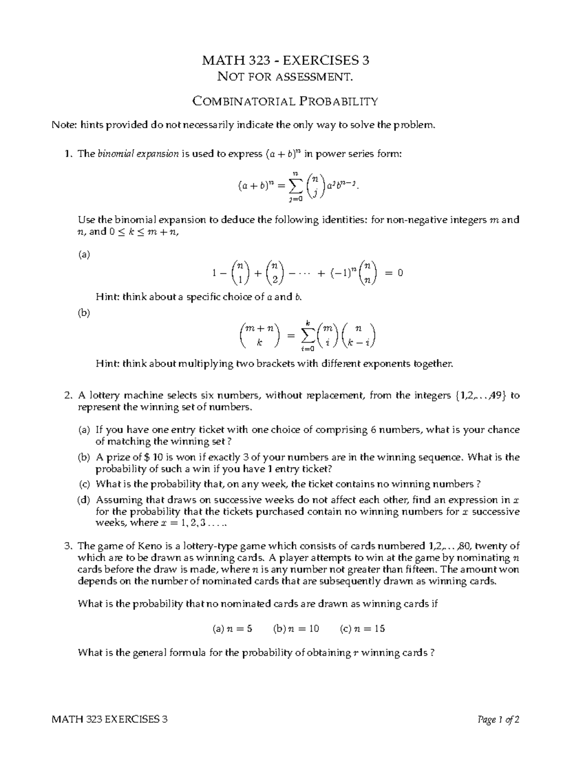 Math323-2021-Ex3 - MATH 323 - EXERCISES 3 NOT FOR ASSESSMENT ...