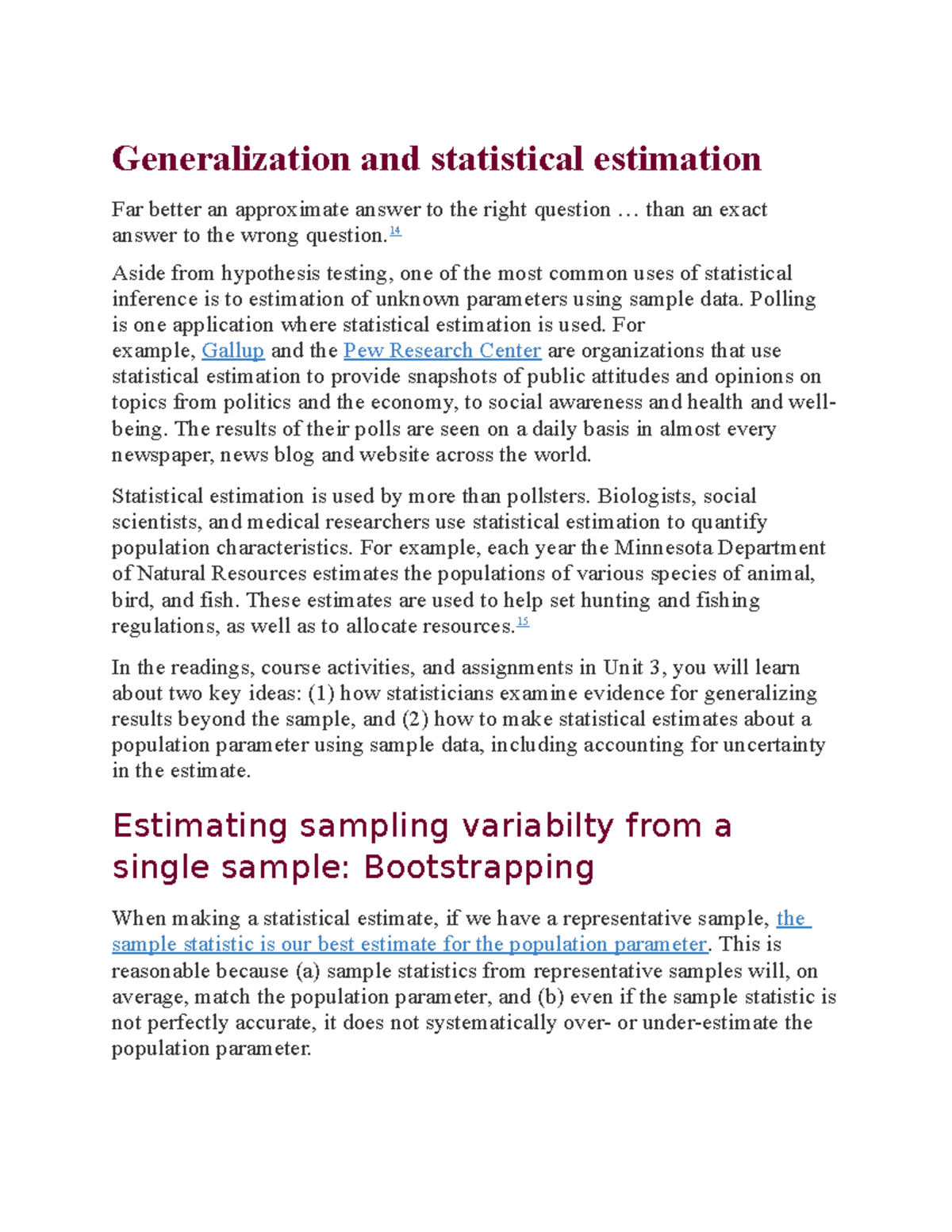 Generalization and statistical estimation STAT 216 - Generalization and ...