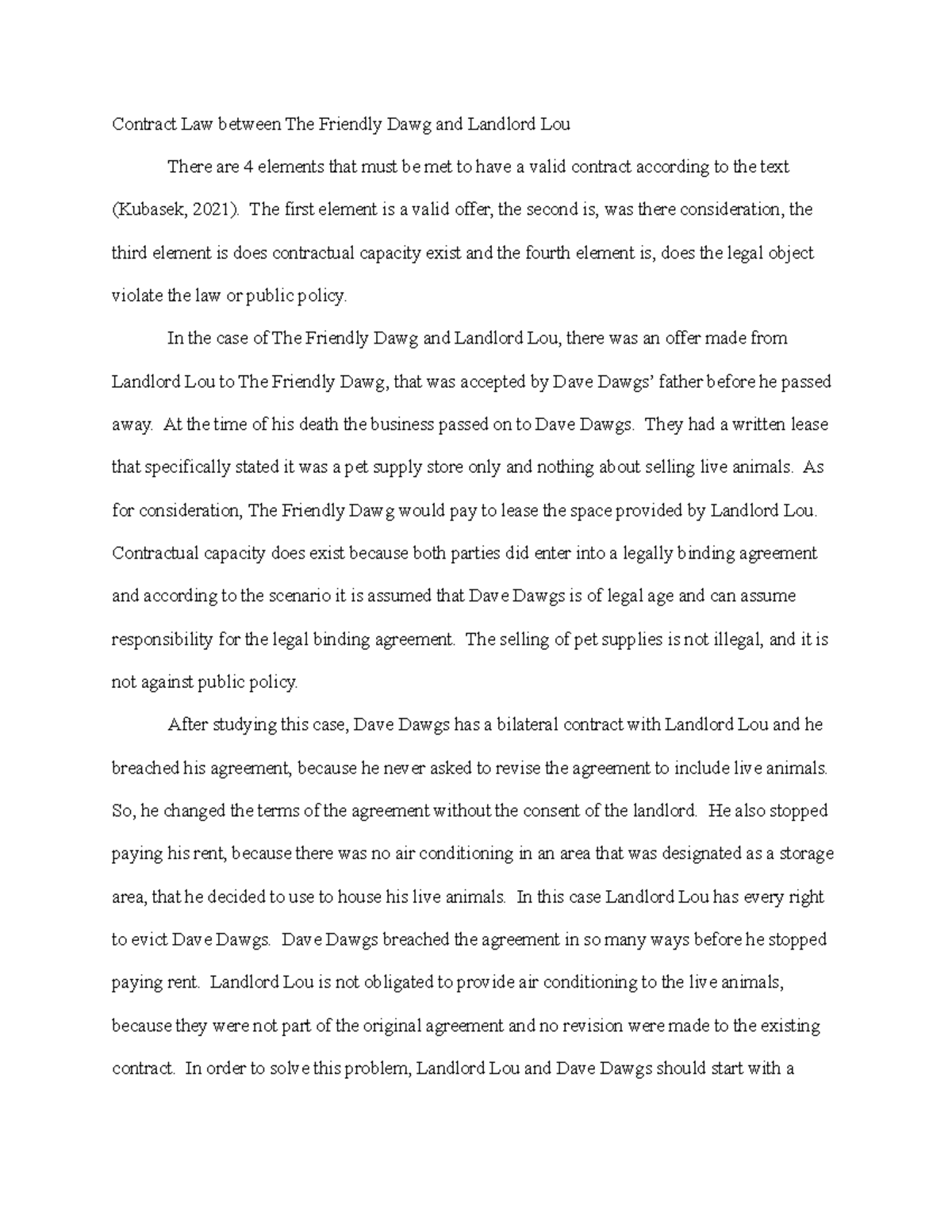 7 2 Activity Document Contract Law Between The Friendly Dawg And