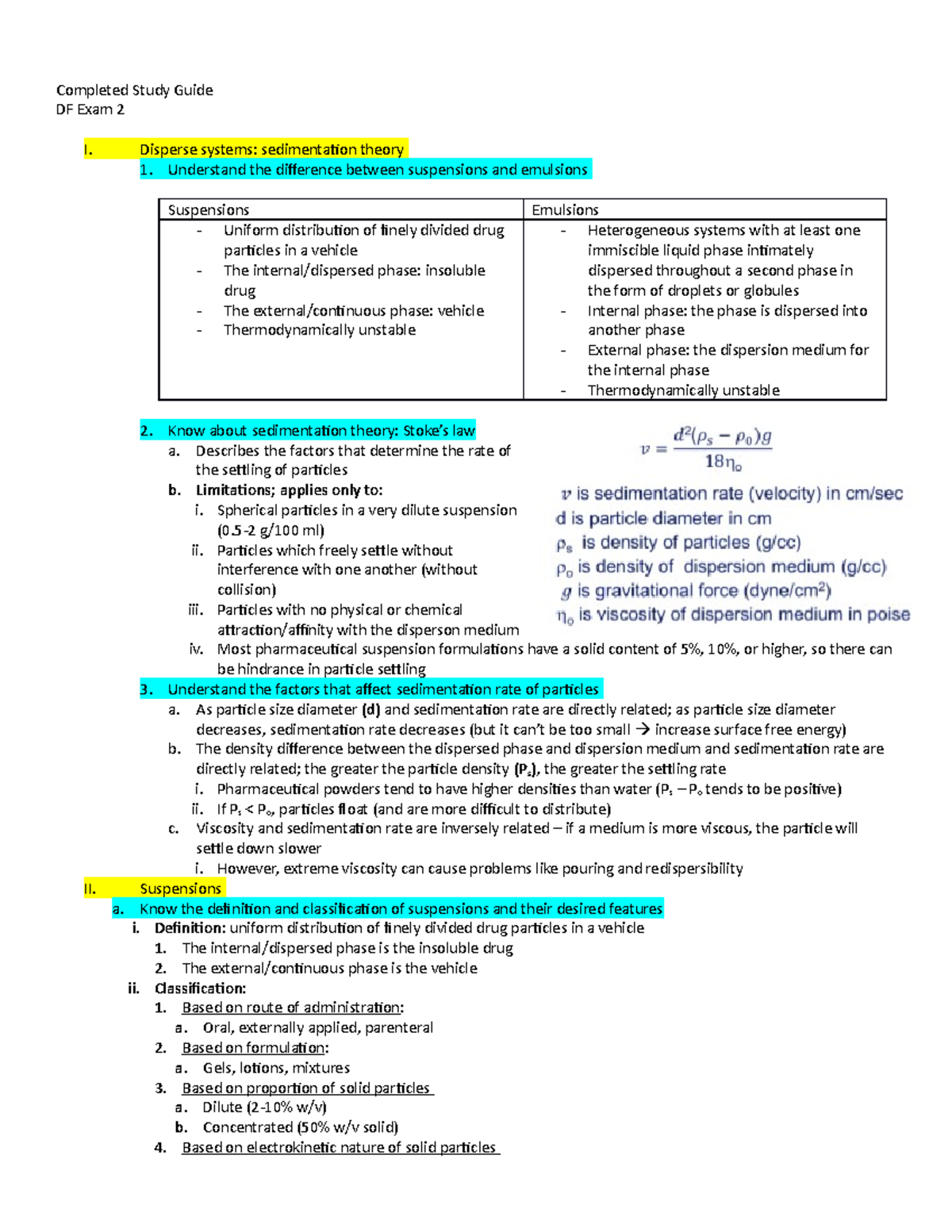 Short dosage form study guide exam 2 - Completed Study Guide DF Exam 2 ...