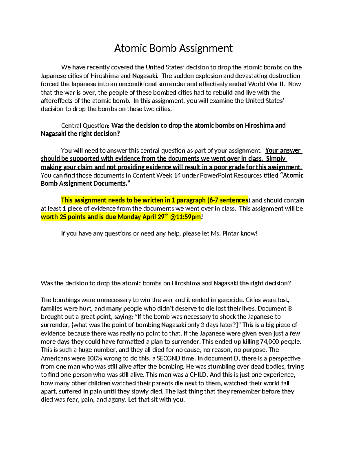 Atomic Bomb Writing Assignment Updated FINI - Atomic Bomb Assignment We ...