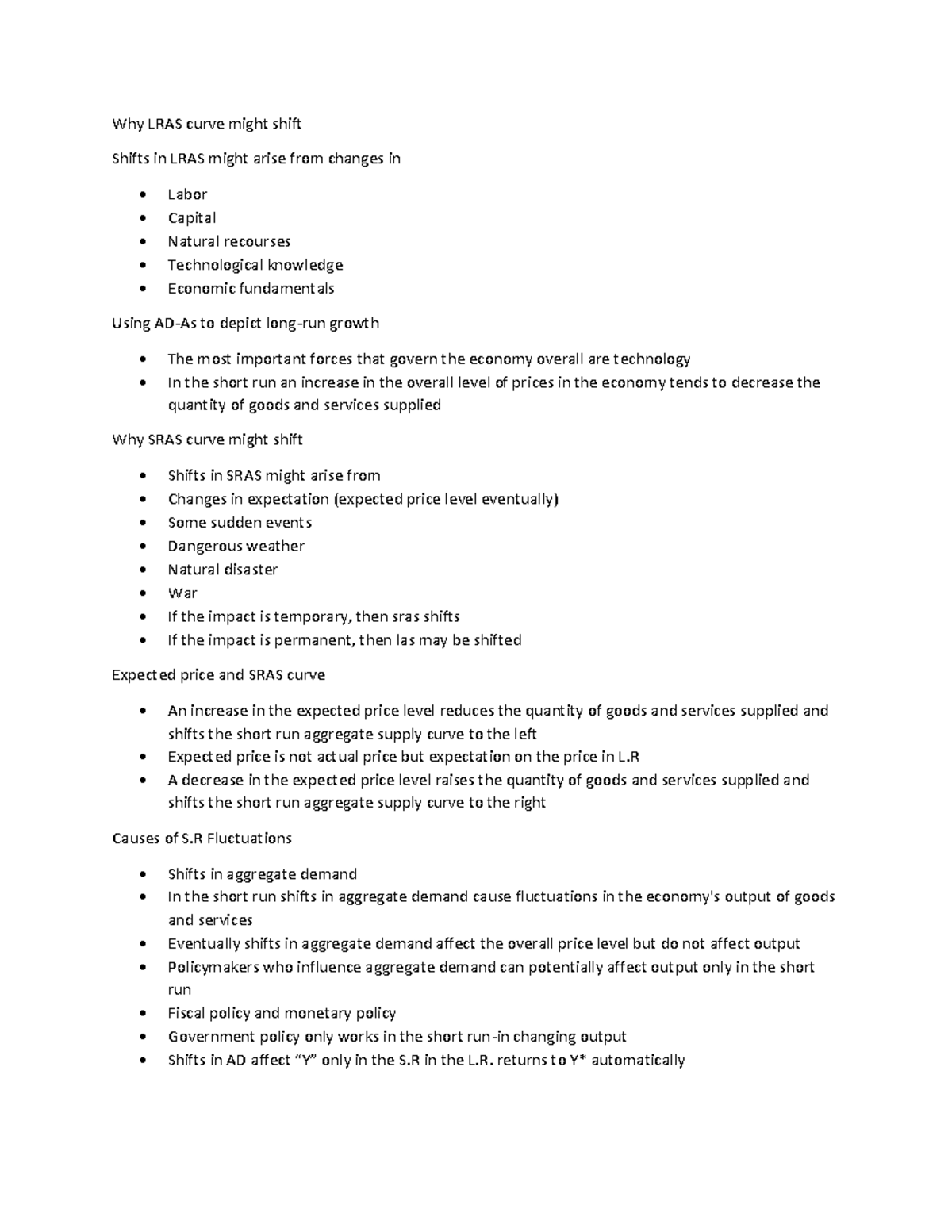 SRAS and LRAS Notes - Why LRAS curve might shift Shifts in LRAS might ...