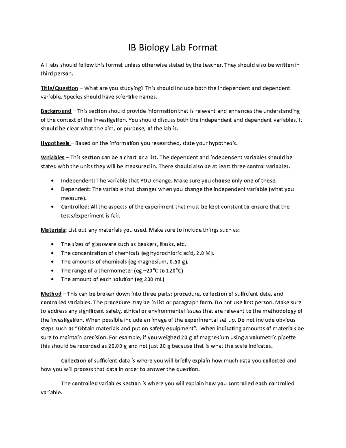 Ib biology lab format - Lecture notes 2,3-4-8 - IB Biology Lab Format ...
