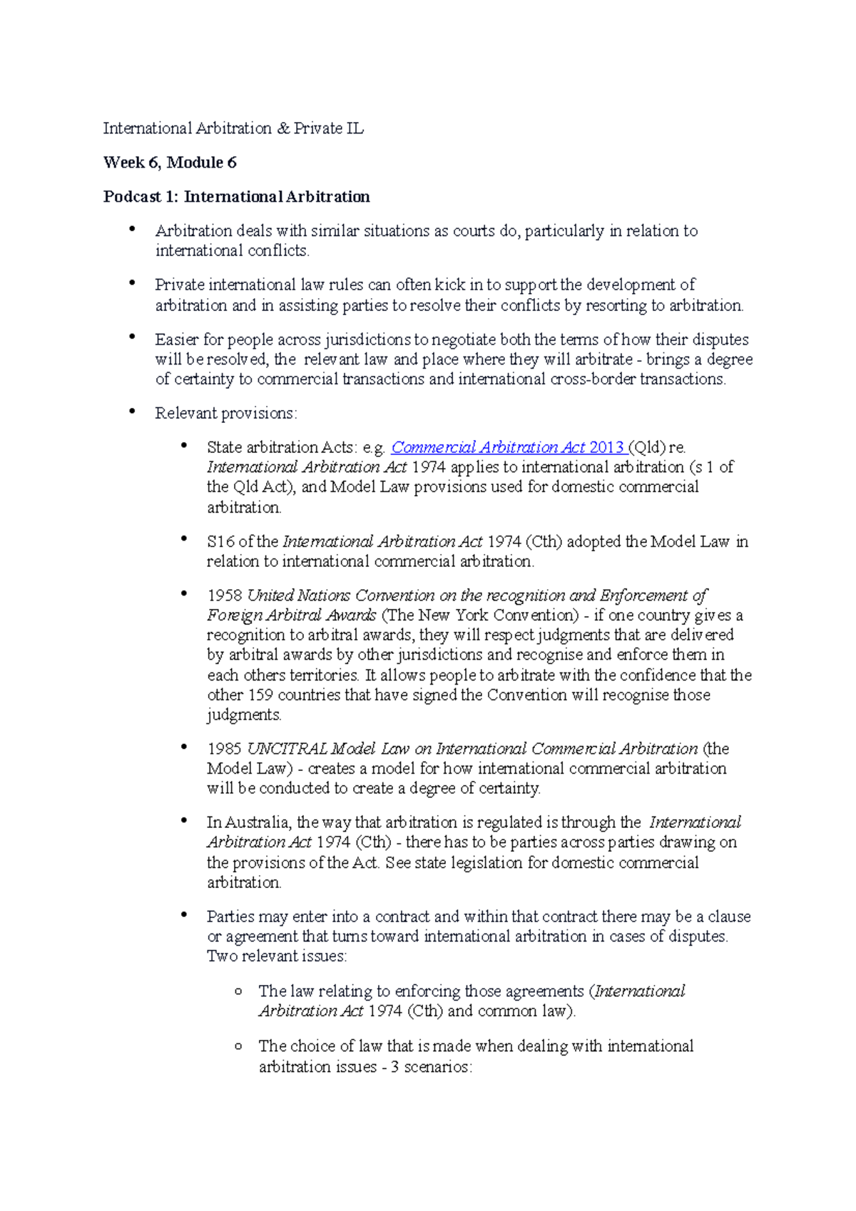 WEEK 6 - Lecture and tutorial notes - International Arbitration ...