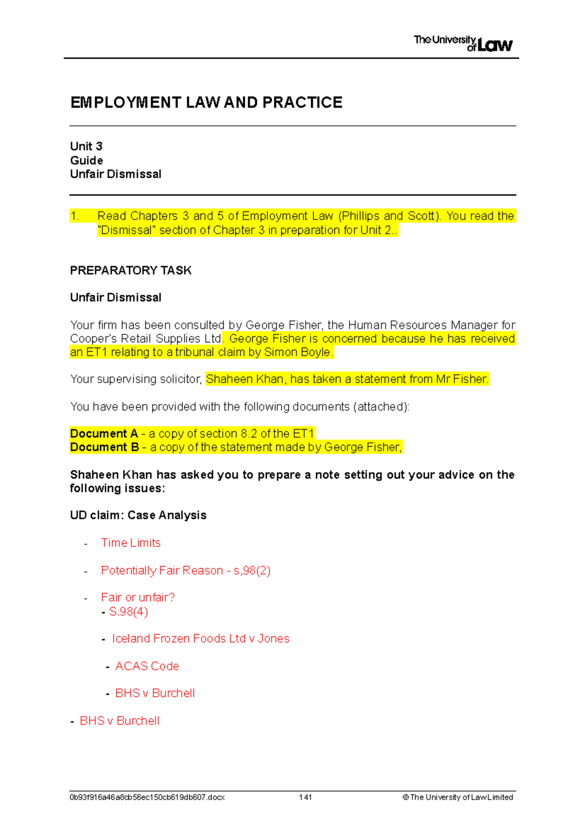 Employement week 3 - Lecture notes - EMPLOYMENT LAW AND PRACTICE Unit 3 ...