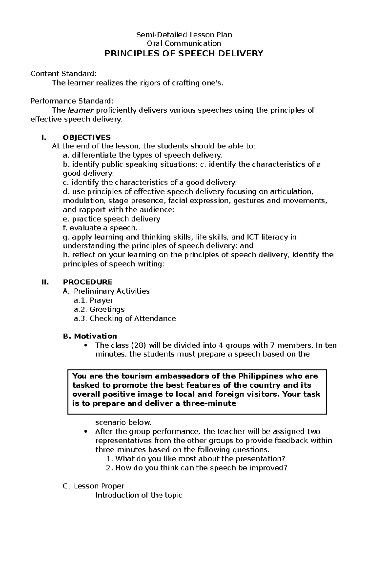 Oralcommmmmmmmm - idk - Semi-Detailed Lesson Plan Oral Communication ...