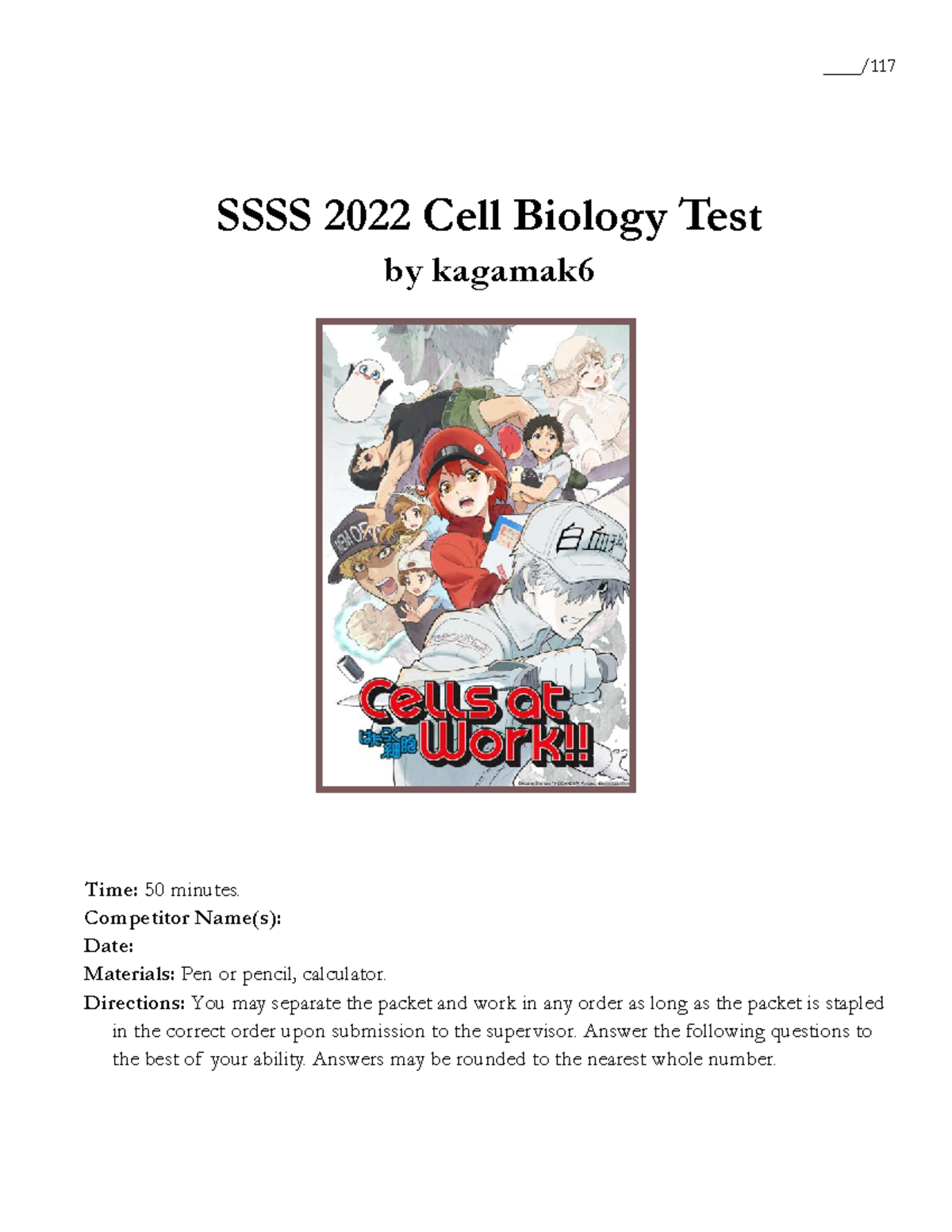 Cellbiology 2023 c ssss-kagamak 6 test - ____/ SSSS 2022 Cell Biology ...