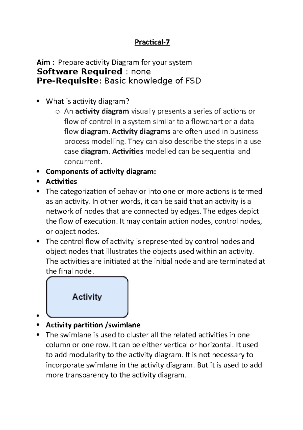 Practical-7 - srs - Practical- Aim : Prepare activity Diagram for your ...