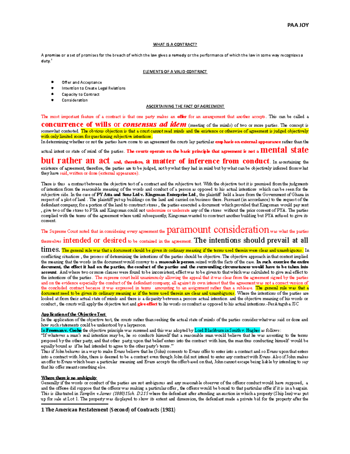 Contract PN to help with the principles - WHAT IS A CONTRACT? A promise ...