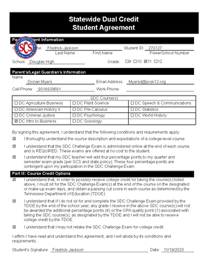 SDC Student Agreement Form - Part I: Student Information Student’s Name ...