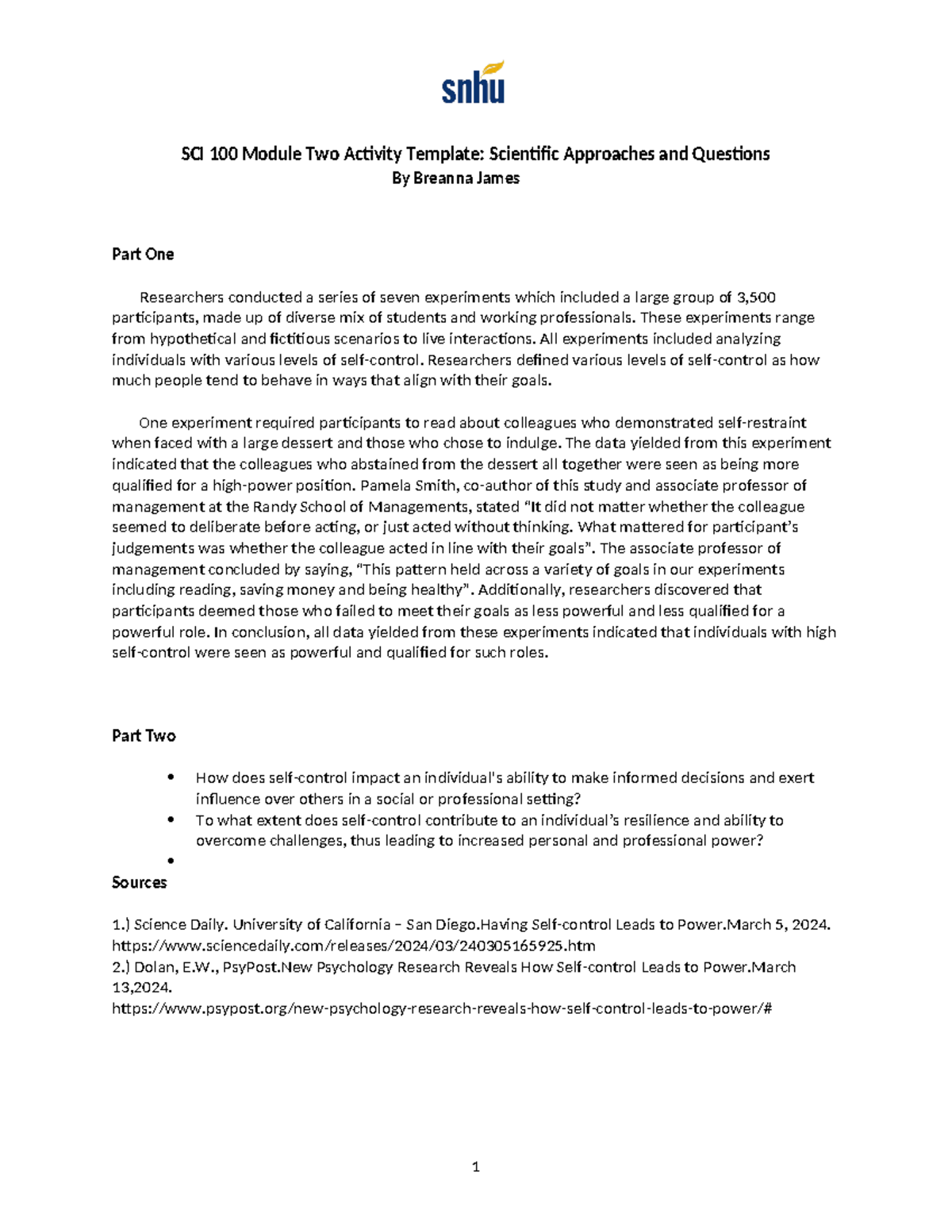 Sci100Mod2Activity - SCI 100 Module Two Activity Template: Scientific ...