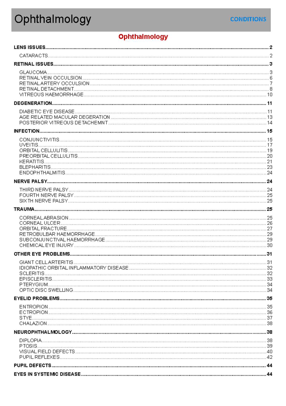 Ophthalmology - Ophthalmology LENS - Studocu