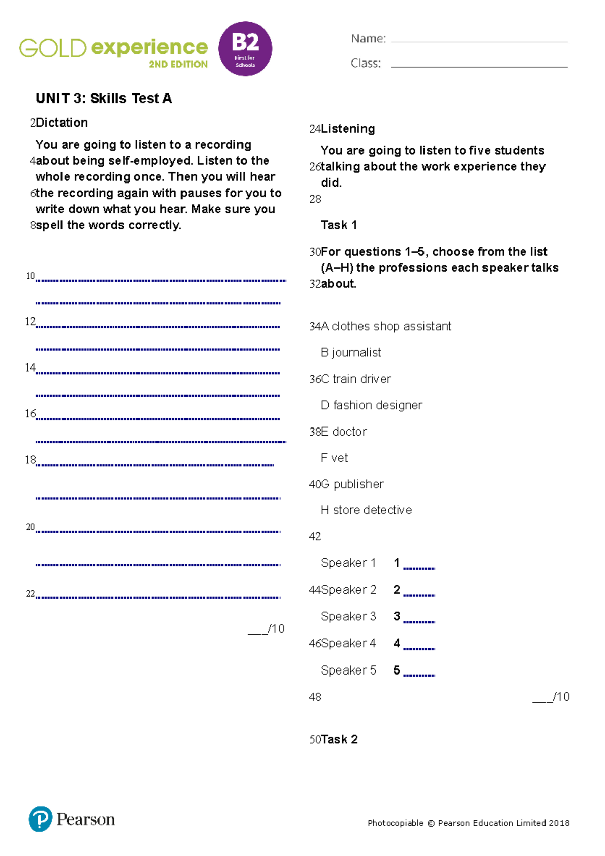 Gold Exp B2 Unit 3 Skills Test A - UNIT 3: Skills Test A Dictation You ...