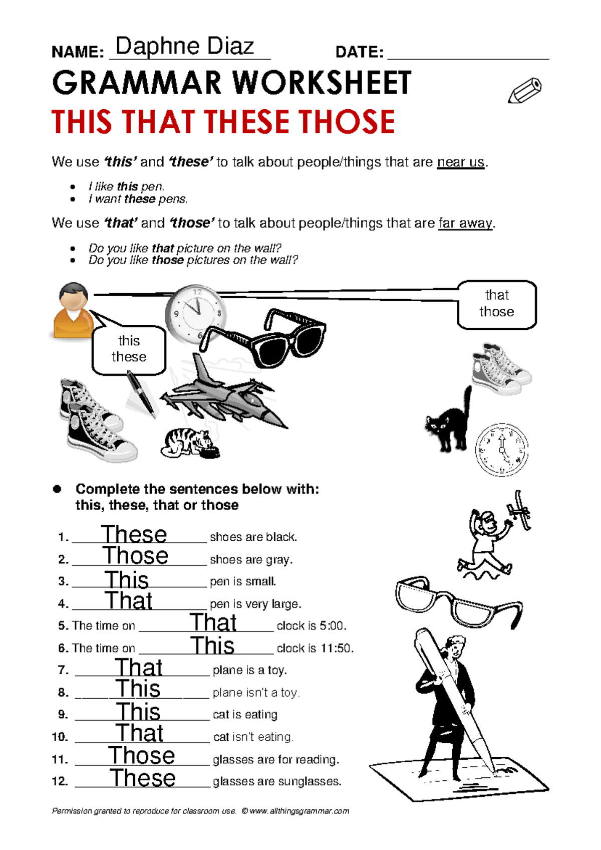 Diaz Daphne worksheet-this that these those - NAME ...