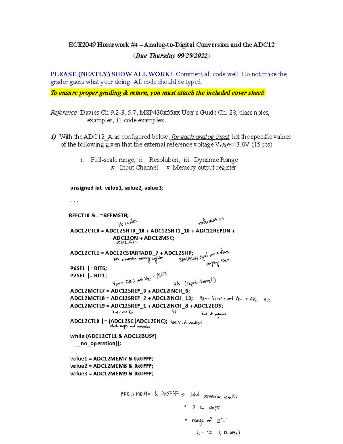 Hw4 A22 - Professor Shahin Tajik - ECE2049 Homework #4 – Analog-to-Digital Conversion and the ...
