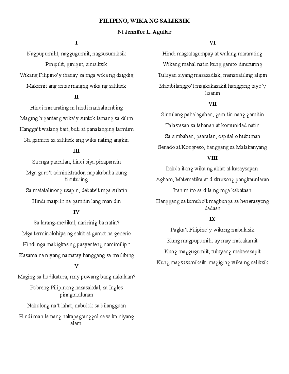 Filipino, WIKA NG Saliksik - FILIPINO, WIKA NG SALIKSIK Ni Jennifor L ...