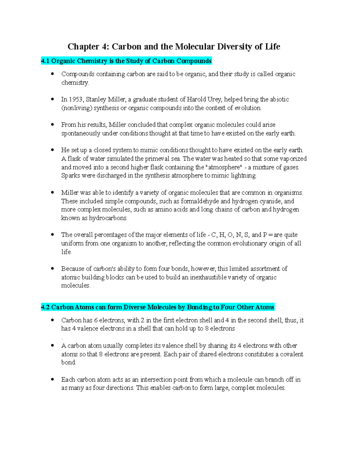Chapter 4 Bio Notes - Chapter 4: Carbon and the Molecular Diversity of ...