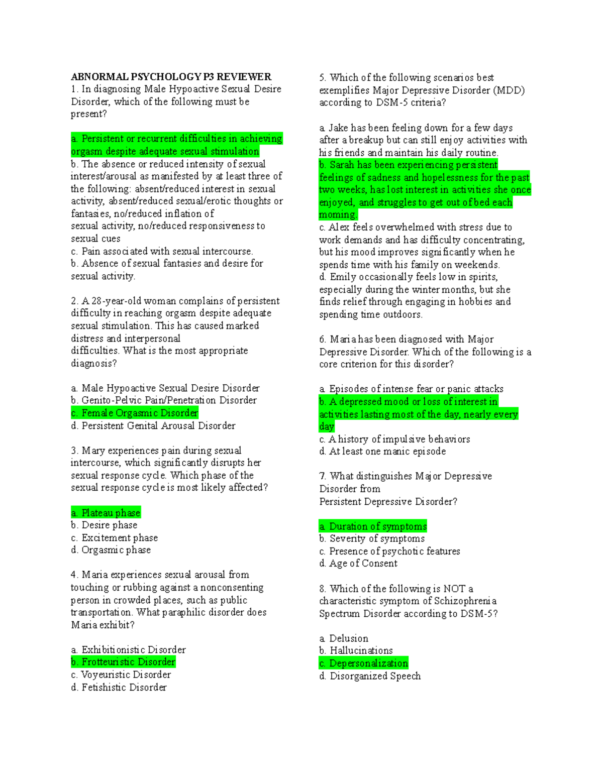 Abnormal Psychology P3 Reviewer - ABNORMAL PSYCHOLOGY P3 REVIEWER In ...