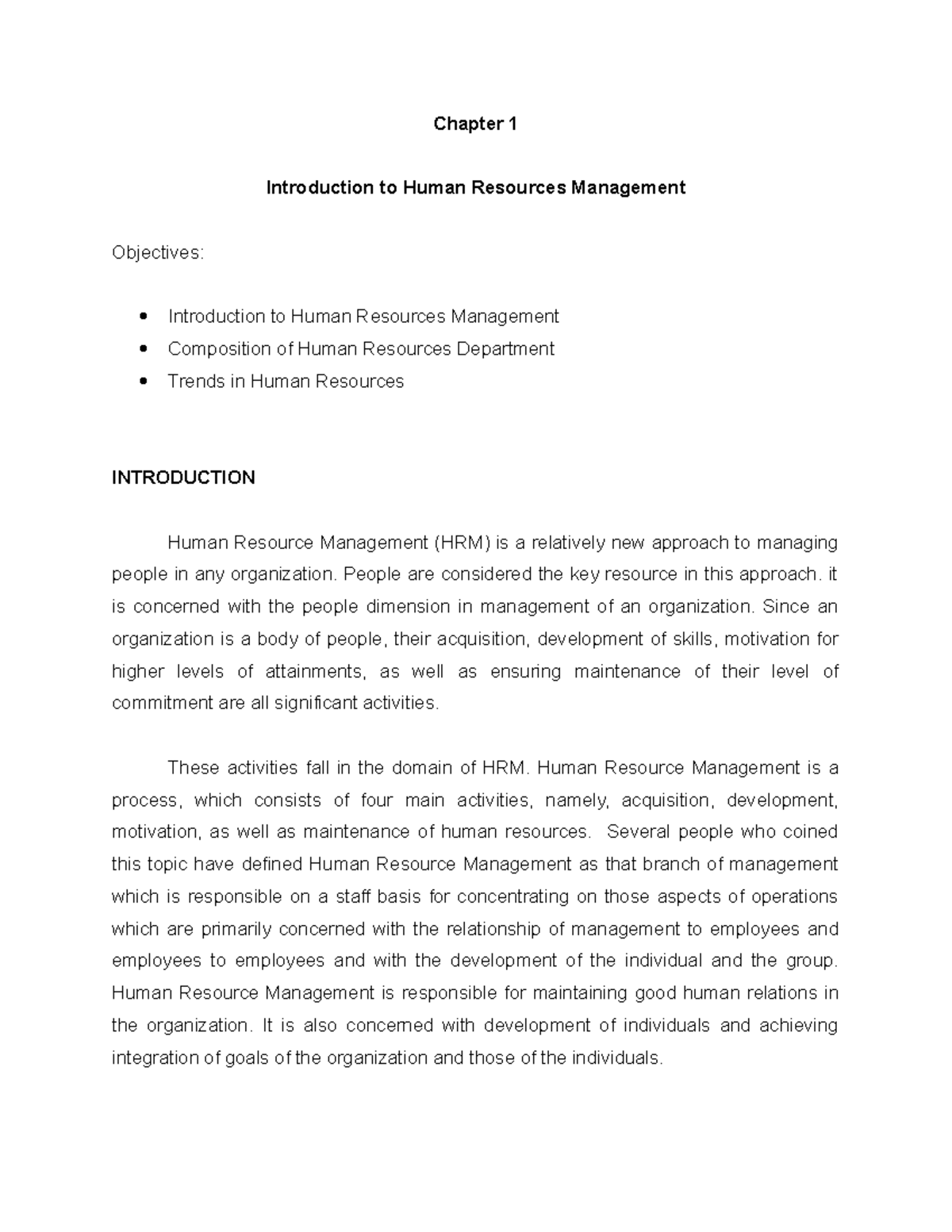 Chapter 1 - Human Resource Management - Chapter 1 Introduction to Human ...