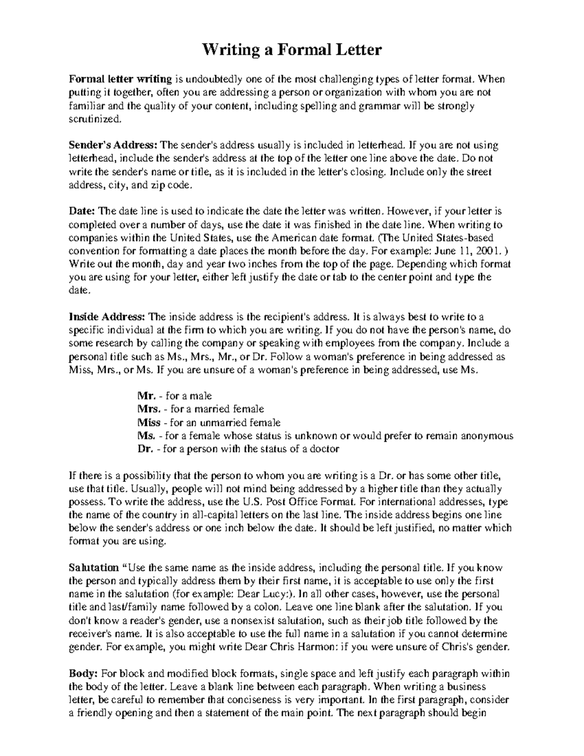 Lecture 2communicationskills Writing A Formal Letter Formal Letter