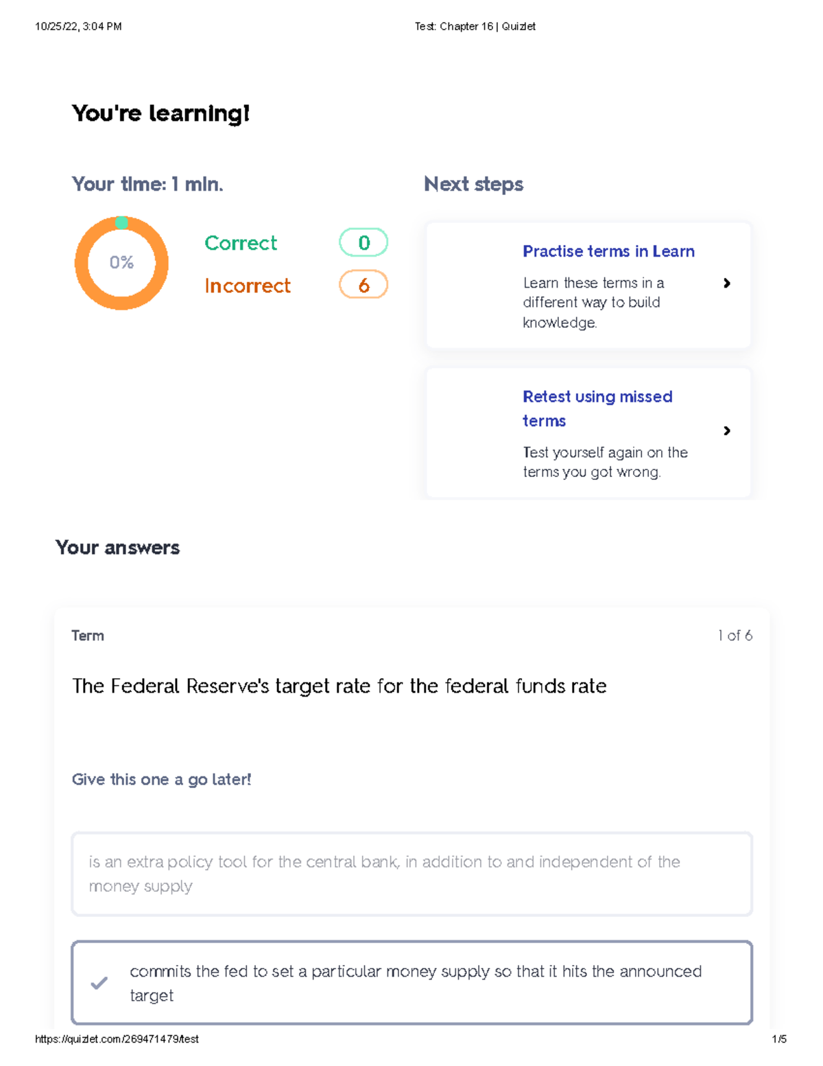 Test Chapter 16 Quizlet answear - You're learning! Your time: 1 min. 0% ...