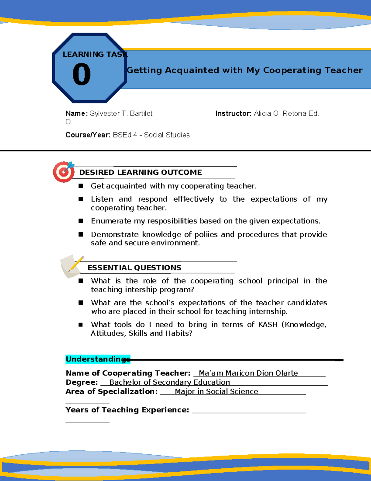 TI-LT 4 - Teaching Internship - Name: Sylvester T. Bartilet Instructor ...
