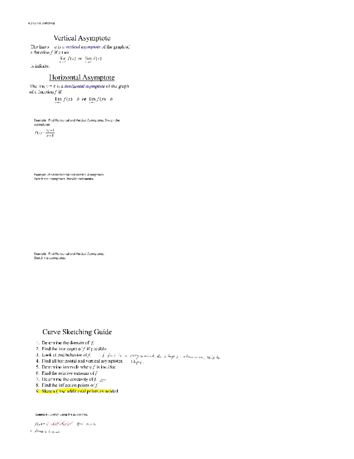 4 - lecture notes from class - MATH 112 - Example -Sketch using the ...