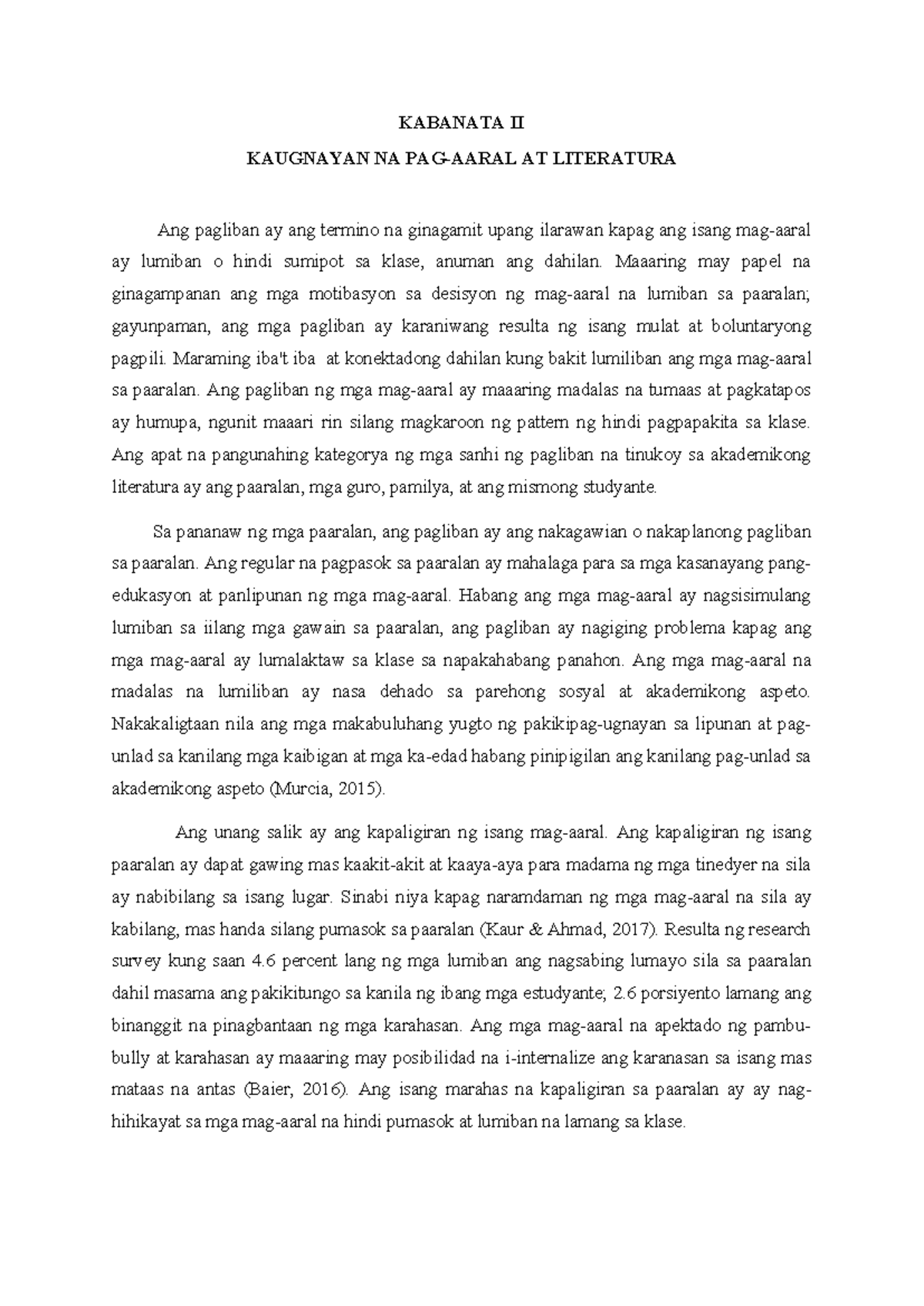 Chapter-2 - KABANATA II KAUGNAYAN NA PAG-AARAL AT LITERATURA Ang ...