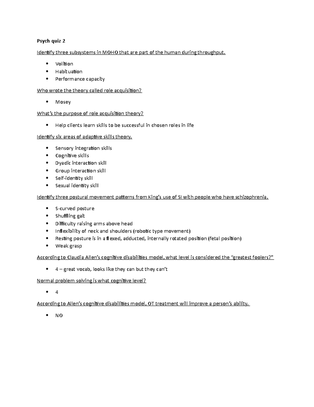 Psych quiz 2 - notes on different occupational therapy theories: MOHO ...