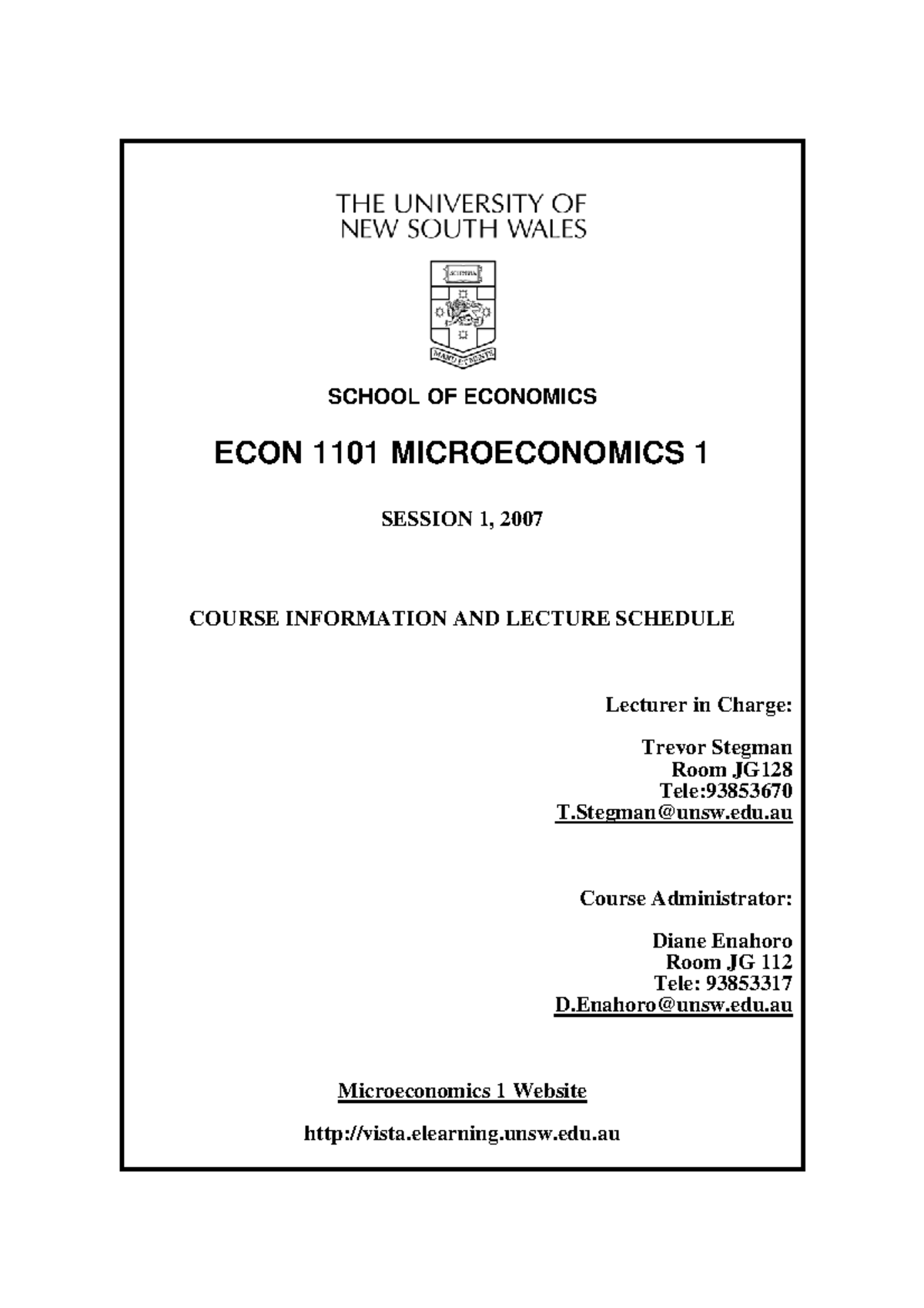 Microecnomics 1 materials - SCHOOL OF ECONOMICS ECON 1101 ...