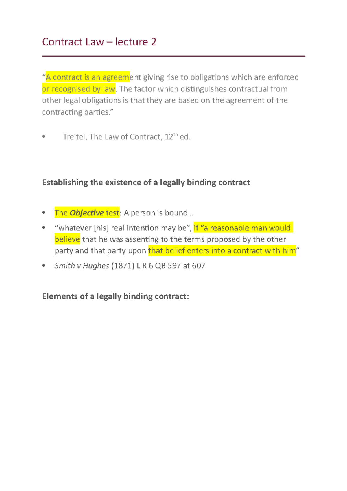 Contract Law - lec 2 - Contract Law – lecture 2 “A contract is an ...