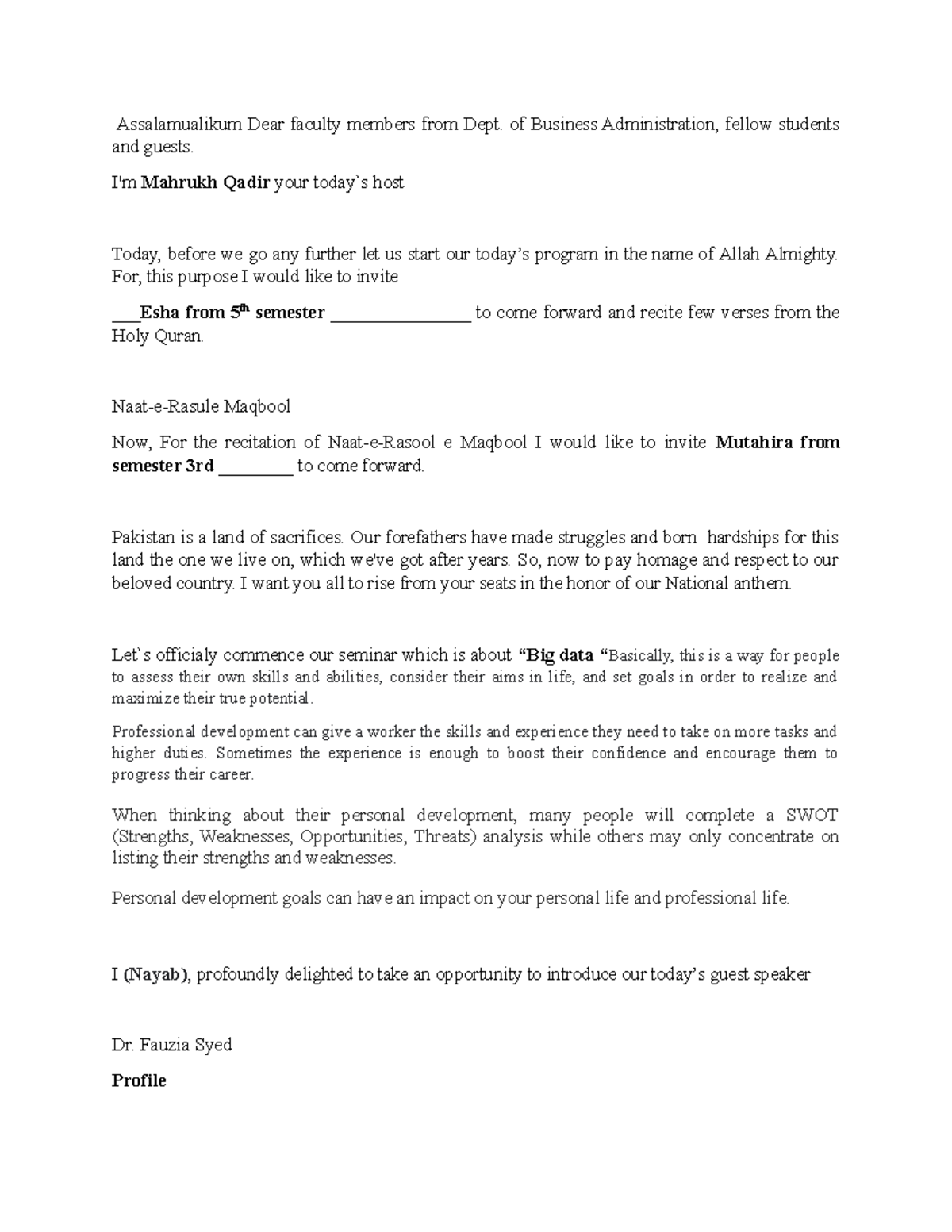 Seminar script new copy - Assalamualikum Dear faculty members from Dept ...