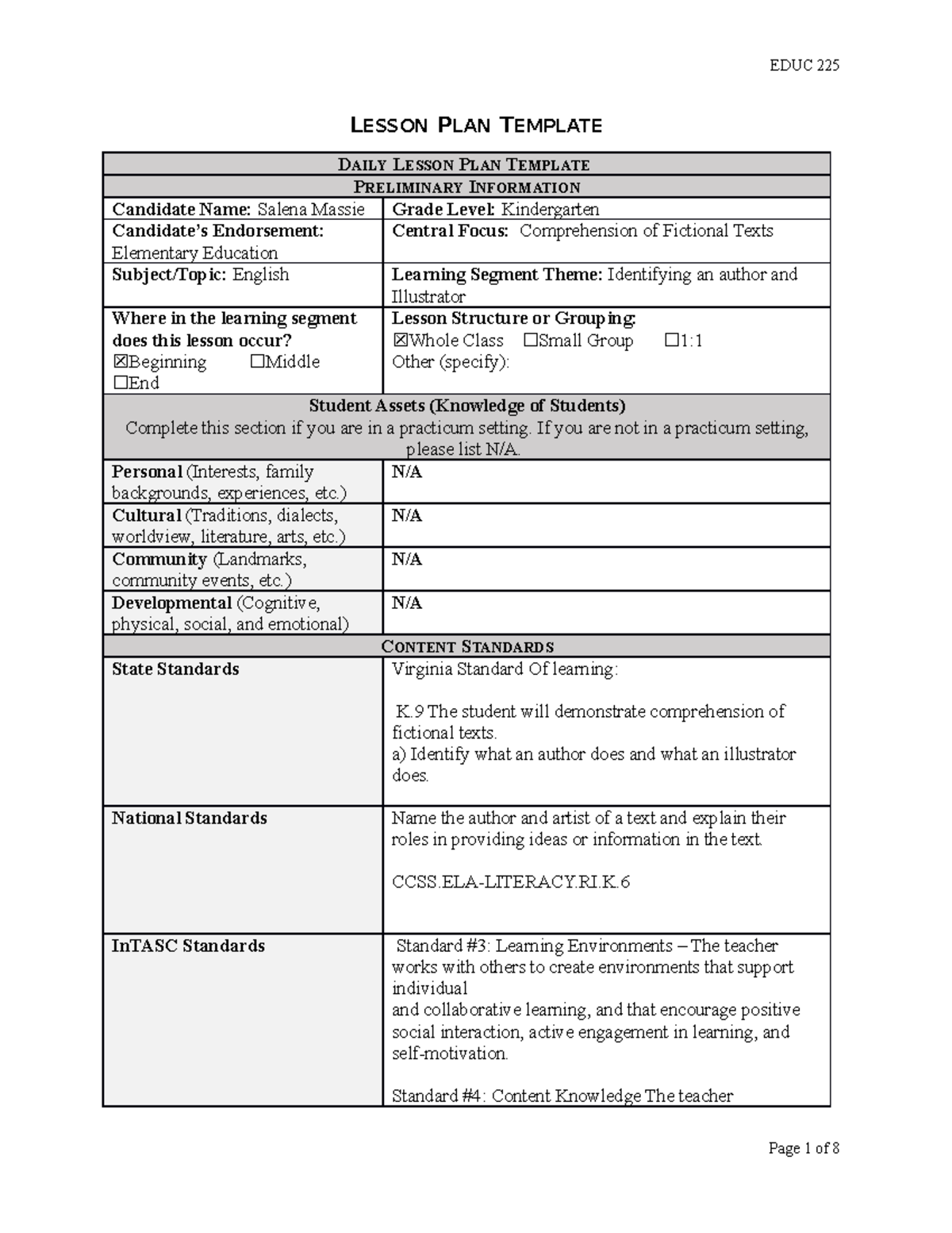 Lesson Plan - LESSON PLAN TEMPLATE DAILY LESSON PLAN TEMPLATE ...