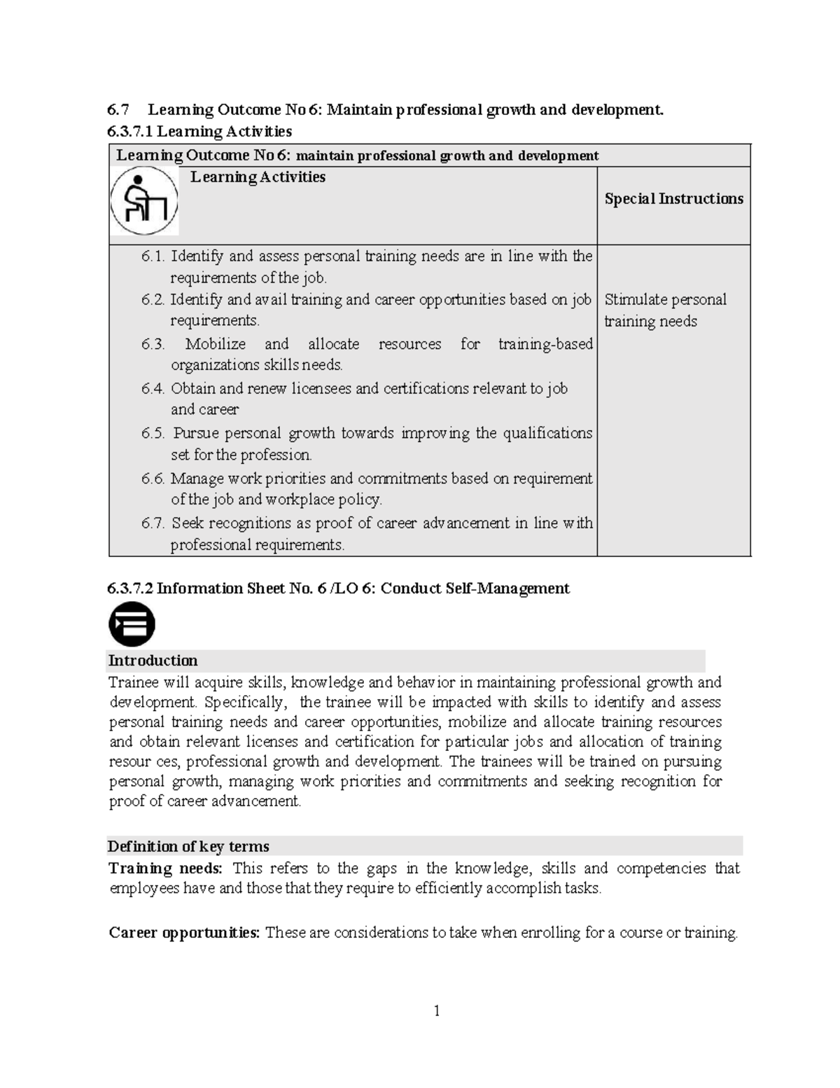 Employability TERM 2 - good - 6 Learning Outcome No 6: Maintain ...