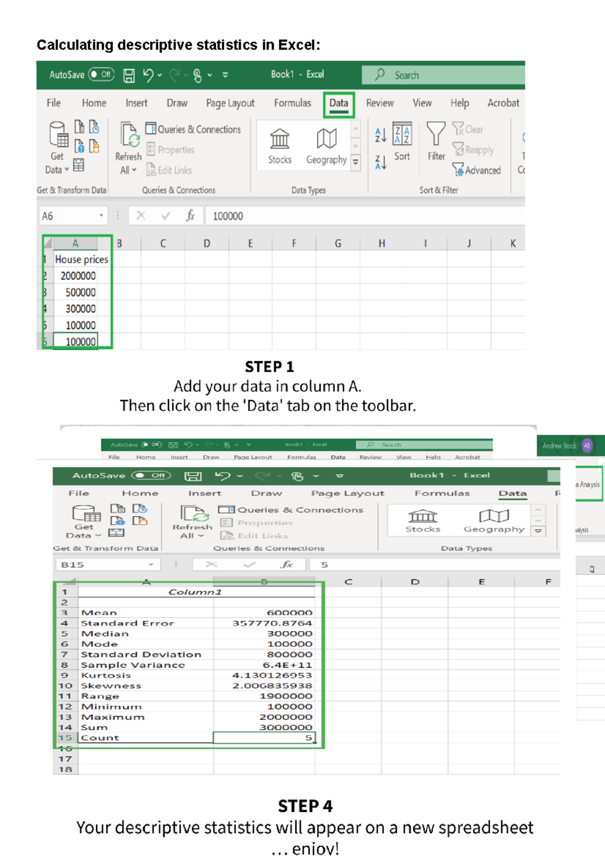 Calculating descriptive statistics in Excel - BUSS1020 - USyd - Studocu
