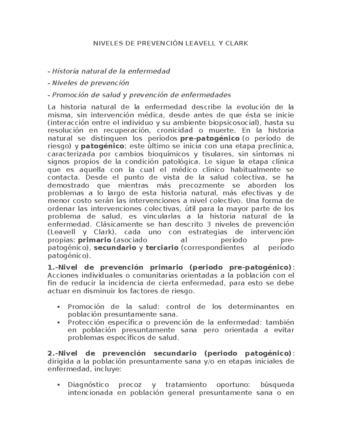 Niveles DE Prevención Leavell Y Clark - NIVELES DE PREVENCIÓN LEAVELL Y ...