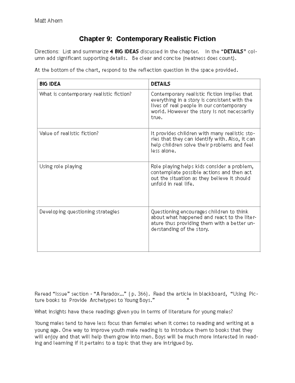 Chapter 9 reflection - Matt Ahern Chapter 9: Contemporary Realistic ...