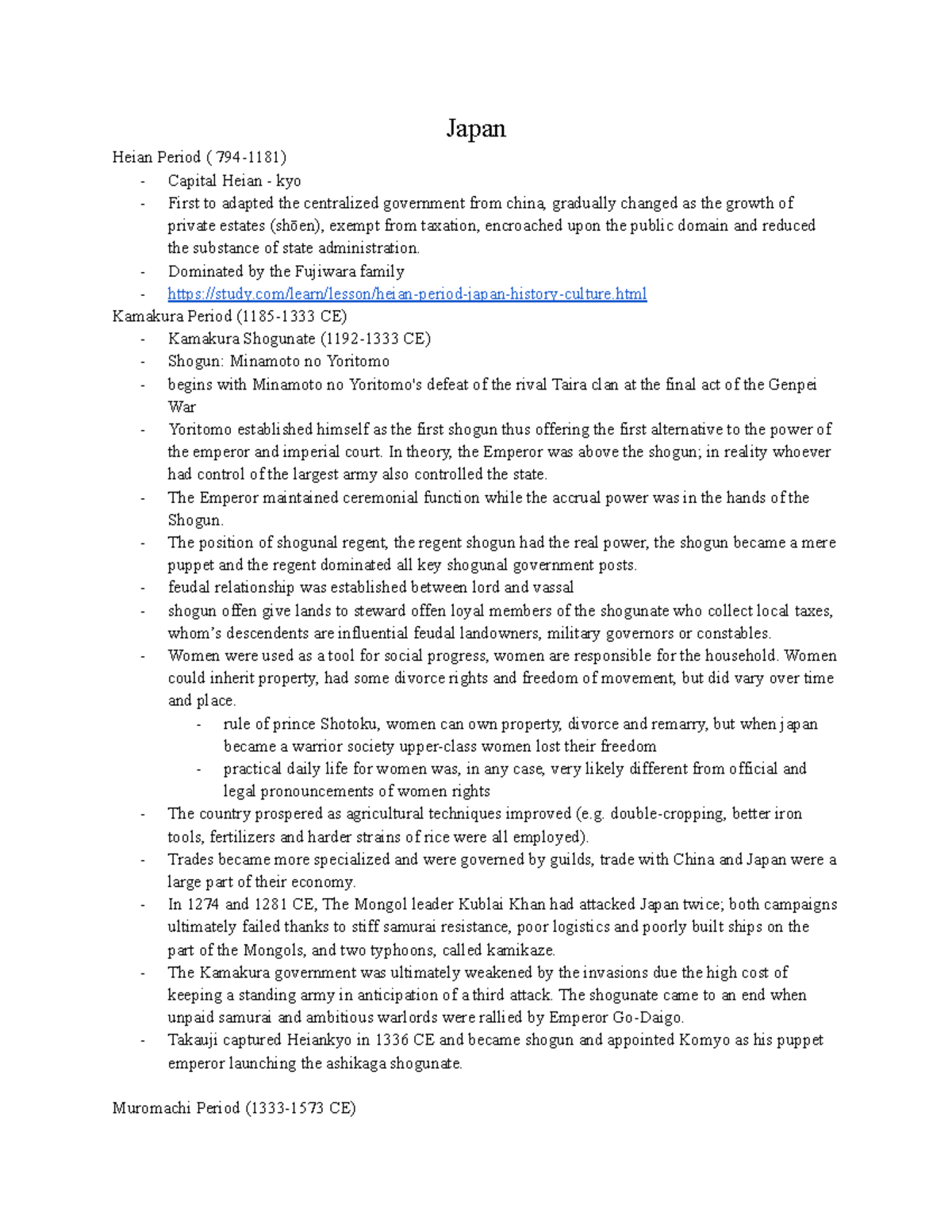 Mediveal Korea and Japan Unit Summary - Japan Heian Period ( 794-1181 ...