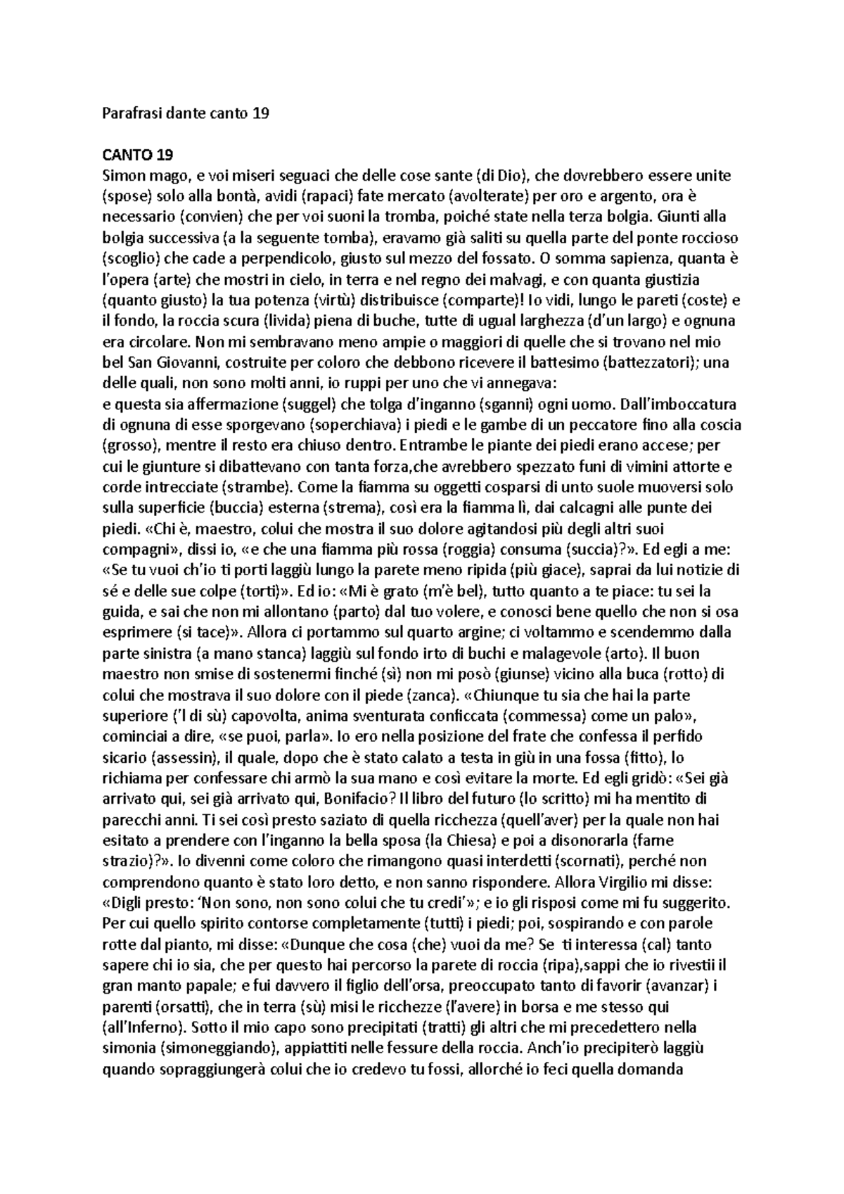 Parafrasi inferno dante canto 19 - Parafrasi dante canto 19 CANTO 19 ...