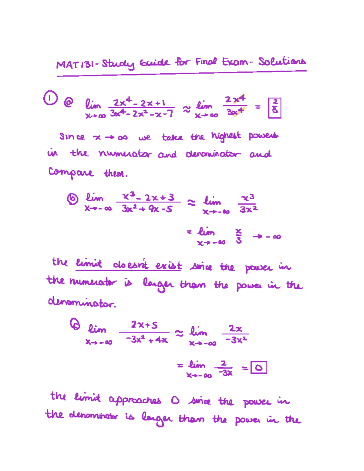 Study Guide Solutions MAT131 - MAT 131 Study Guide for Final Exam ...