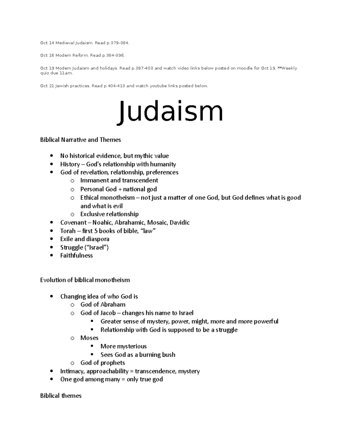 Judaism-REL1000 - Class notes on Professor Yadlapati's lecture on ...