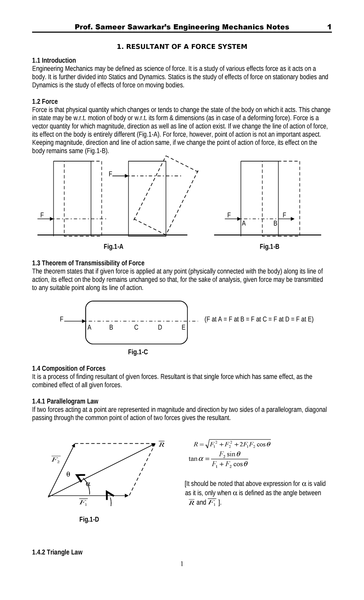 Basics of Engineering Mechanics. The text contains theory notes on ...