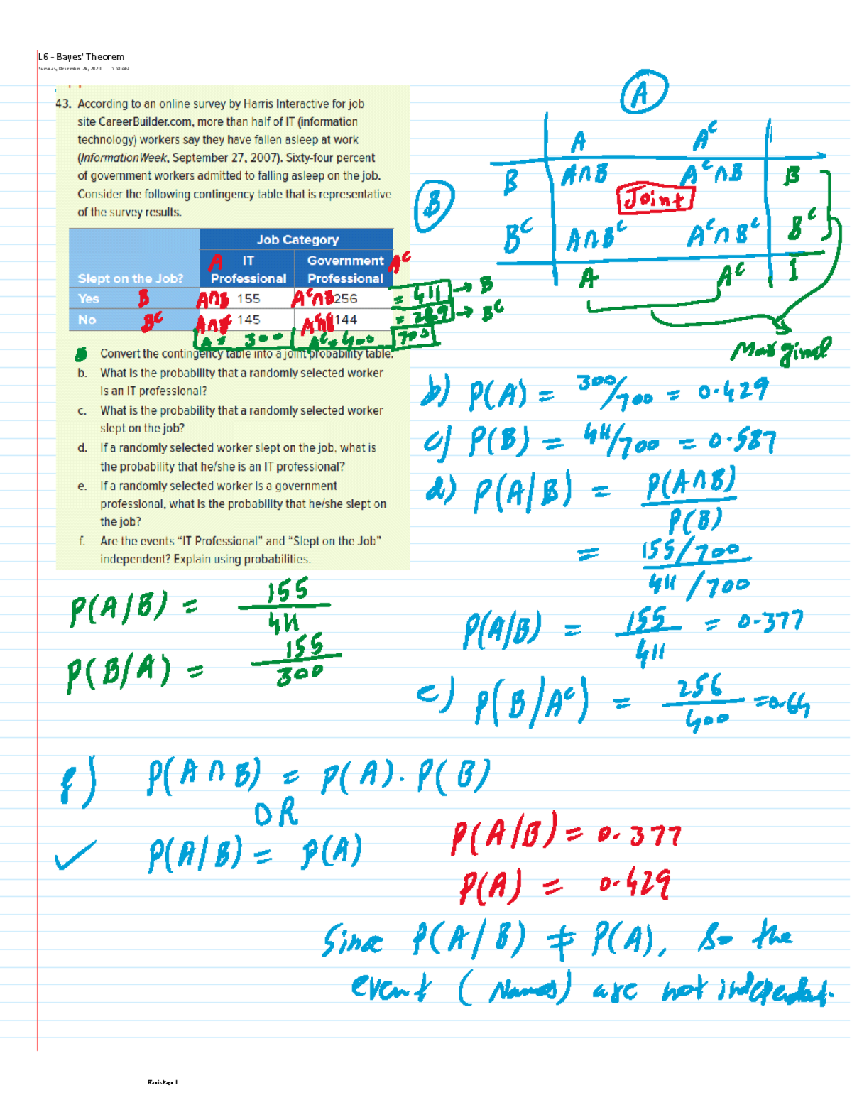 Lec 6 - Bayes' Theorem - Statistics - L6 - Bayes' Theorem Tuesday ...