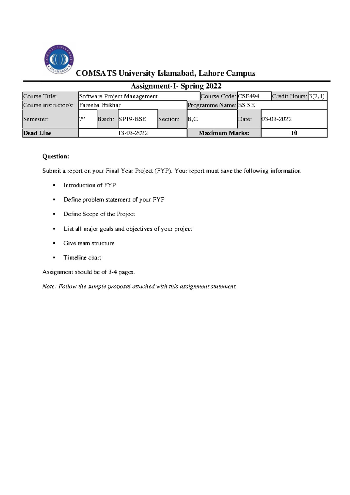 SPM-Assign 1 - SPM Course material - COMSATS University Islamabad ...