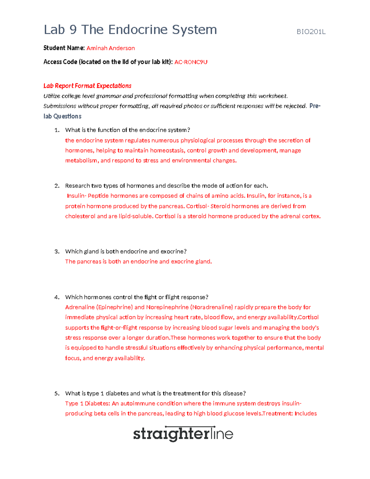 BIO201 Lab 9endocrine - Worsksheet - Student Name: Aminah Anderson ...