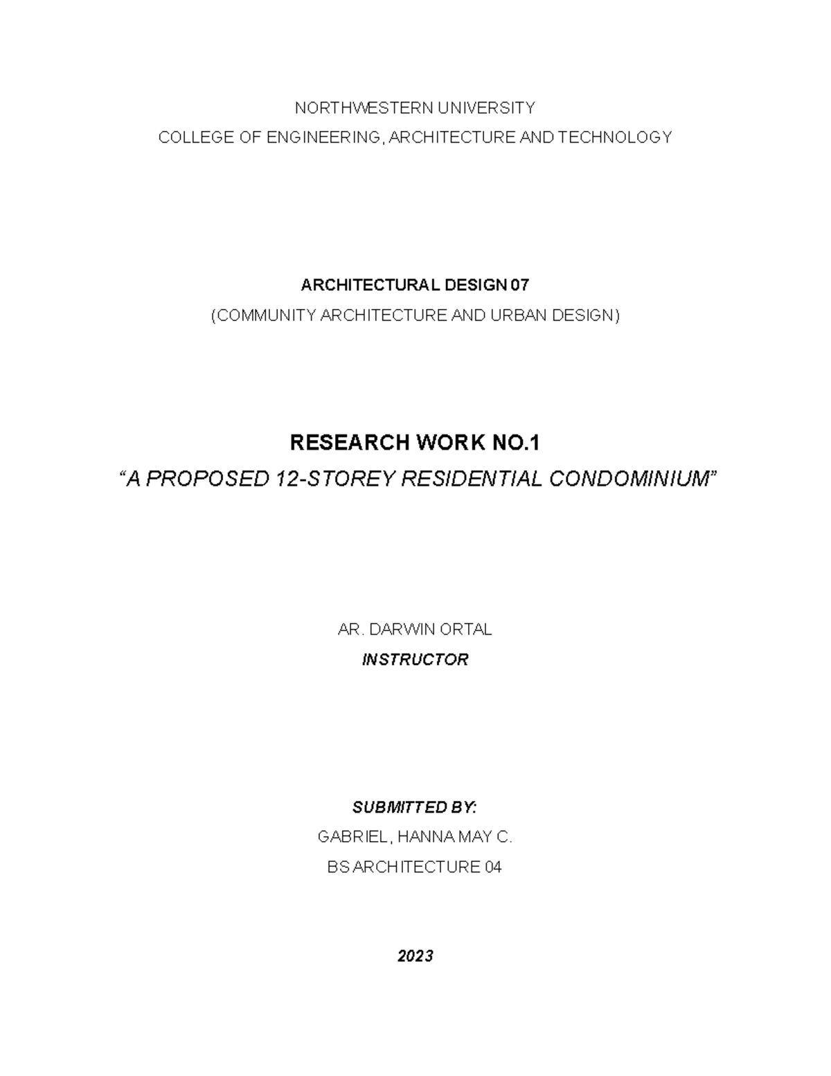 FOR Condominiums - NORTHWESTERN UNIVERSITY COLLEGE OF ENGINEERING ...