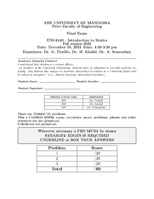 Assignment 4 - ENG 1440: Introduction to Statics Assignment 4: Due ...